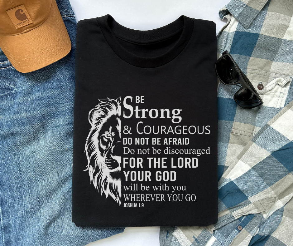 "Be Strong & Courageous" Christian Graphic Tee | Gildan Softstyle 6400 ...